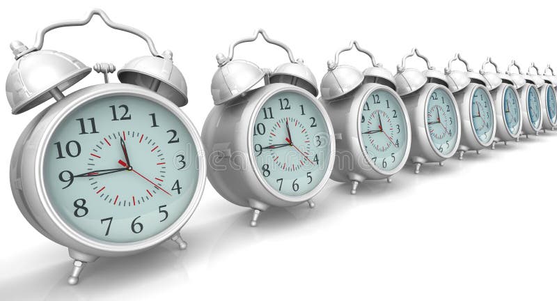 Alarm clocks in a row stock illustration. Illustration of clocks - 82219676