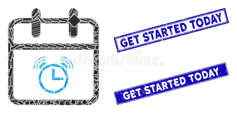 Alarm Day Mosaic and Grunge Rectangle Get Started Today Stamp Seals ...