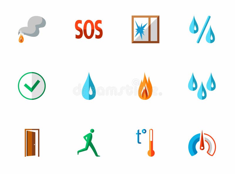 Alarm, Fire Detectors, Humidity, Motion, Temperature, Icons, Colored ...