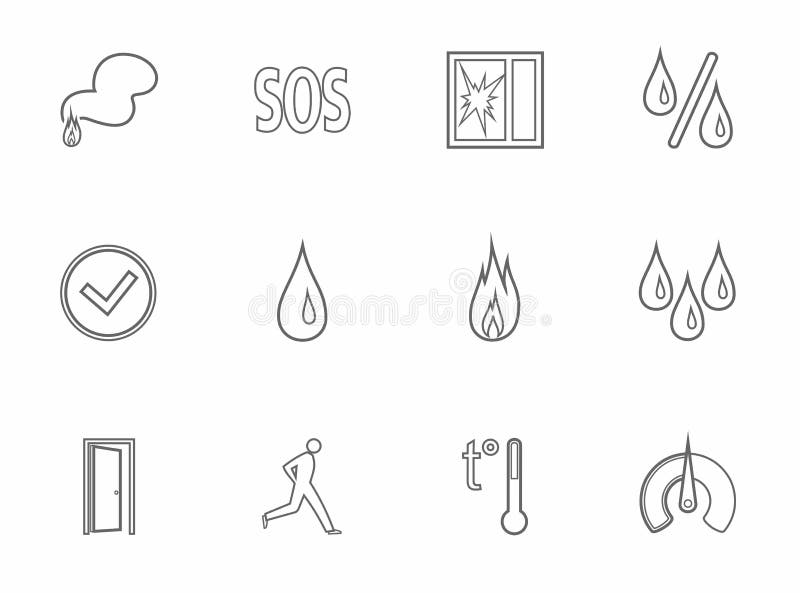 Alarm, Fire Detectors, Humidity, Motion, Temperature, Icons, Gray ...