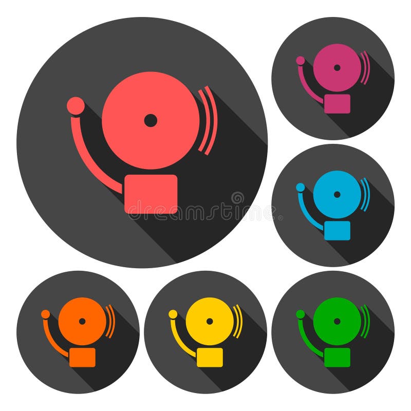 Alarm Icon, School Icons Set With Long Shadow Stock Vector ...