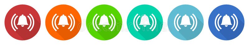 Alarm Icon Set, Flat Design Vector Illustration in 6 Colors Options for ...