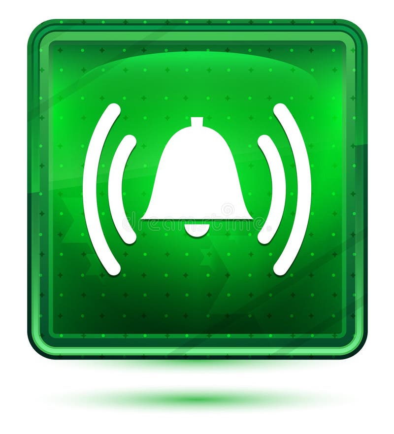 Alarm Ringing Bell Icon Neon Light Green Square Button Stock ...
