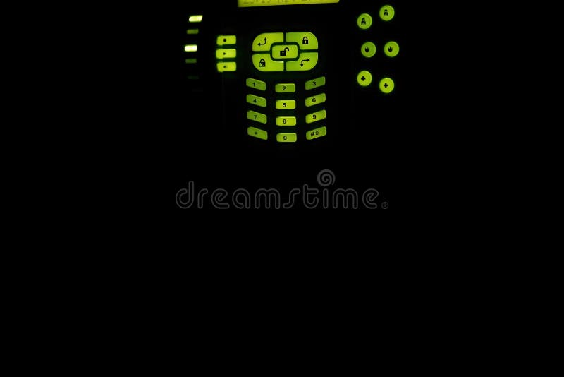 Alarm System Control Keypad with Glowing Green Led at Dark Night Stock ...