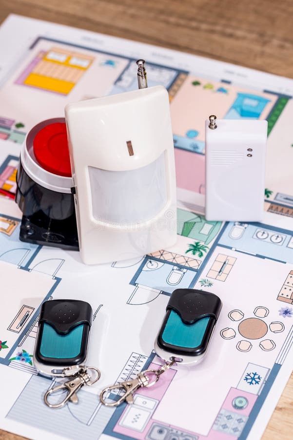 Alarm System, Cctv on House Plan. Stock Photo - Image of architectural ...
