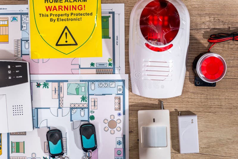 Alarm System Home on House Plan Stock Photo - Image of architecture ...