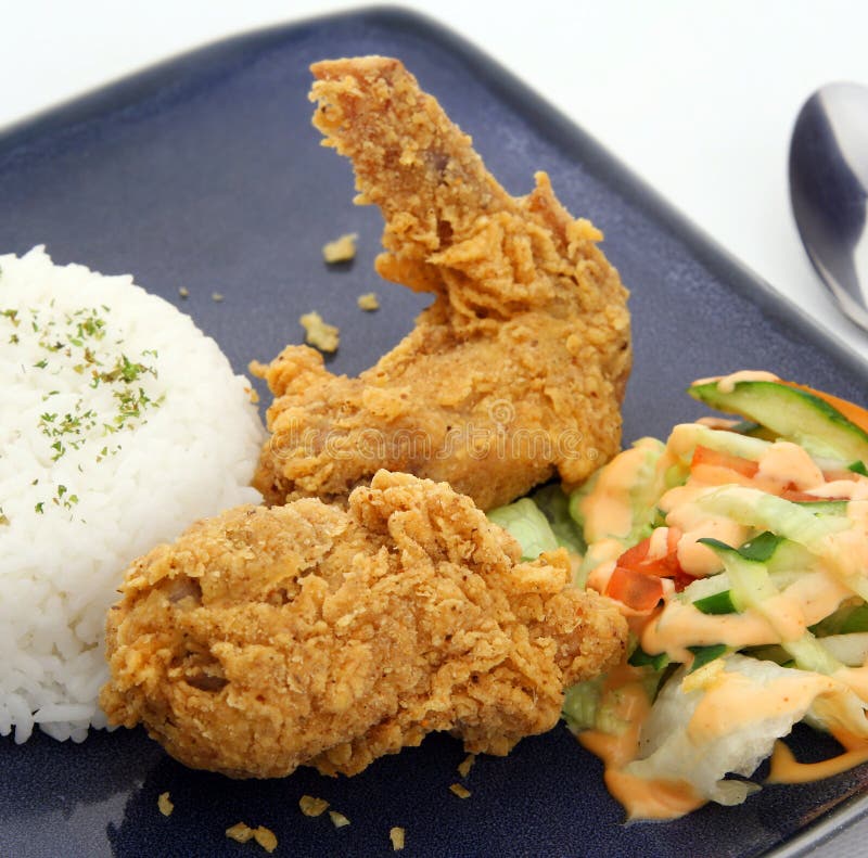 Alas Y Arroz De Pollo Frito Imagen de archivo - Imagen de alimento ...
