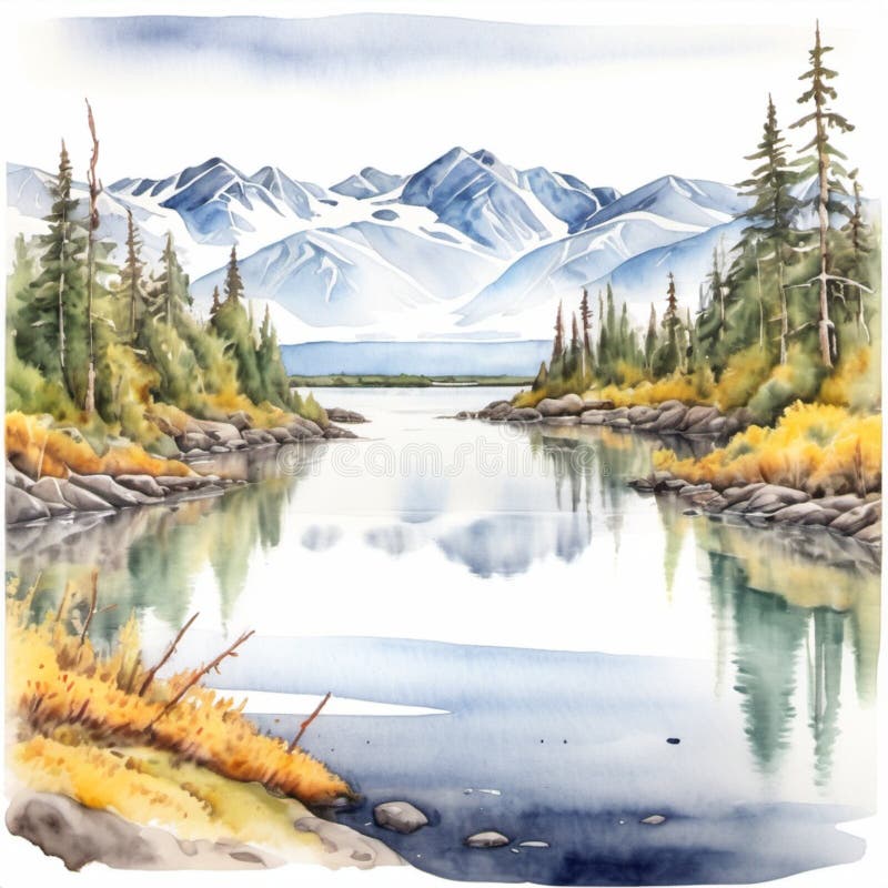 Alaska Anchorage Watercolor Drawing Stock Illustration - Illustration ...
