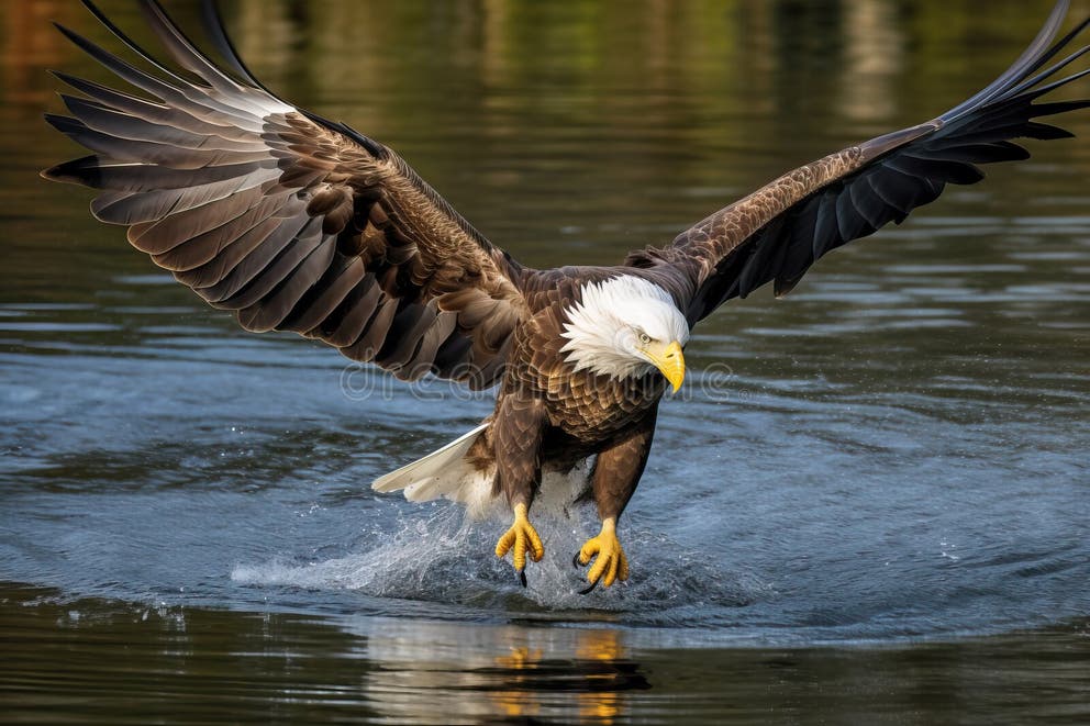 Alaska Bald Eagle Attacking a Fish Stock Illustration - Illustration of ...