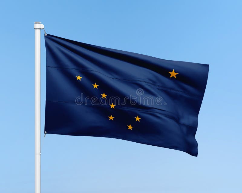 Alaska Flag on Stick on Sky Background Stock Image - Image of blue ...
