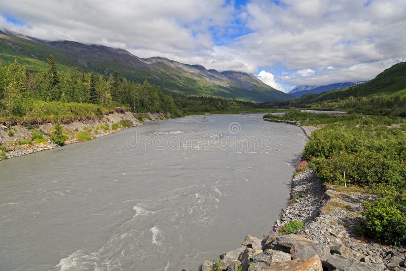 A River Landscape in a Valley in Alaska Stock Image - Image of valley ...