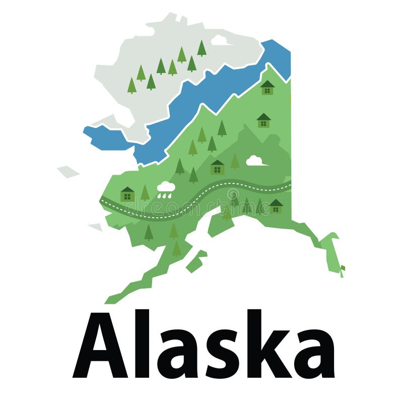 Alaska Map Drawing Illustration Cartoon Style Natural Graphic Forest ...