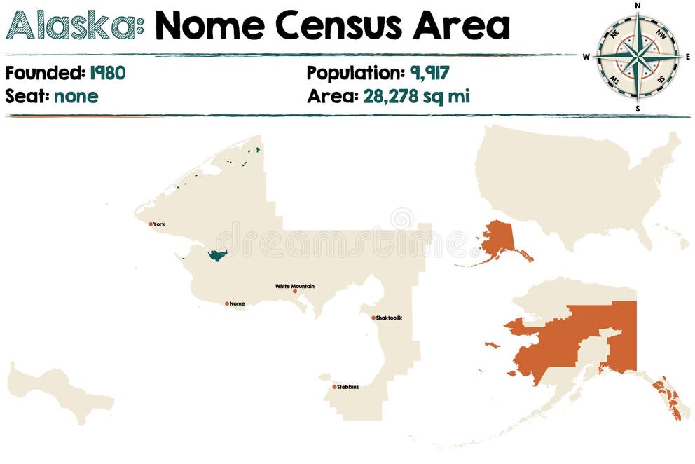 Alaska: Nome Census Area stock vector. Illustration of cities - 95294813