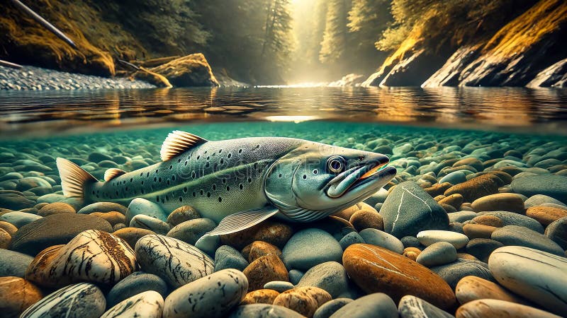 Alaska Pollock Resting on a Bed of Smooth Pebbles in a Shallow Stream ...