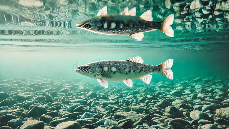 Alaska Pollock Swimming in Calm, Clear Waters Stock Illustration ...