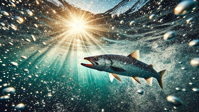 Alaska Pollock Swimming Near the Ocean Surface Stock Illustration ...