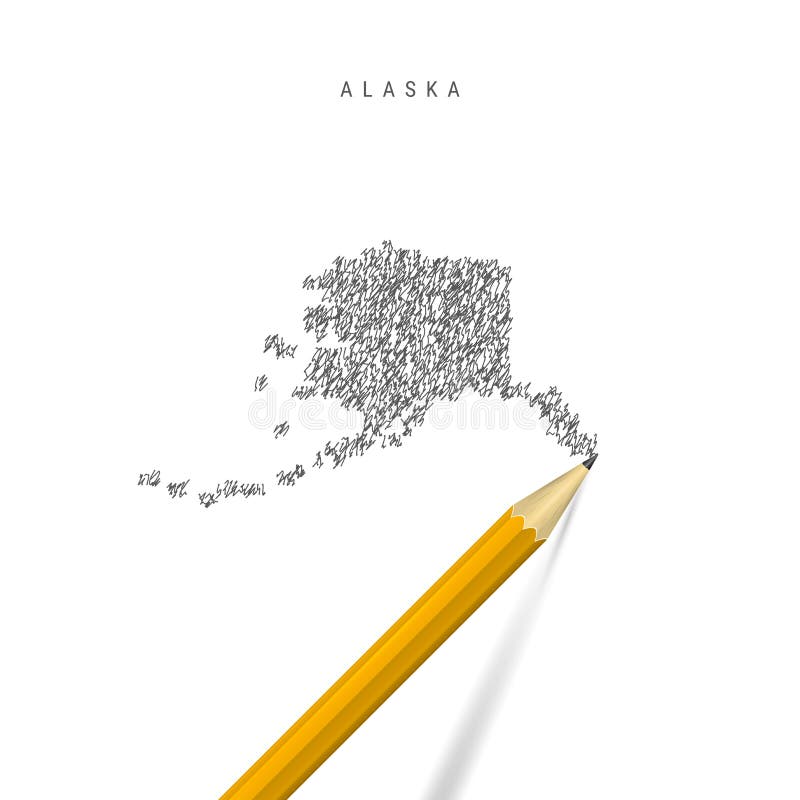 Alaska Sketch Scribble Map Isolated On White Background Hand Drawn