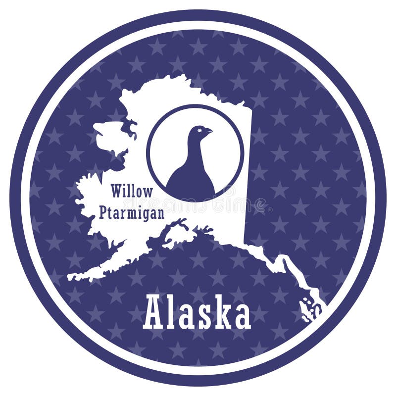 Alaska State Map with Willow Ptarmigan. Vector Illustration Decorative ...