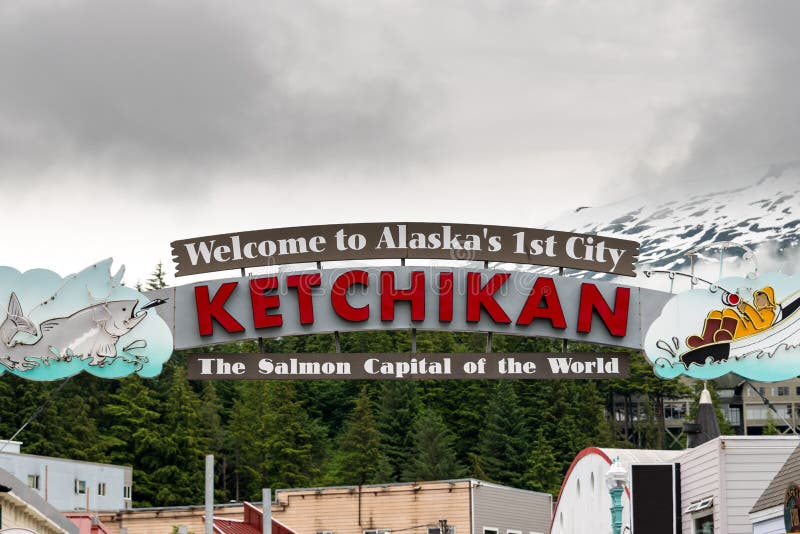 Alaska Welcome Ketchikan Sign Stock Photo - Image of mountain, city ...