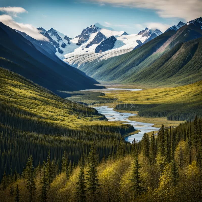 Alaska Wilderness Landscape Stock Illustration - Illustration of ...