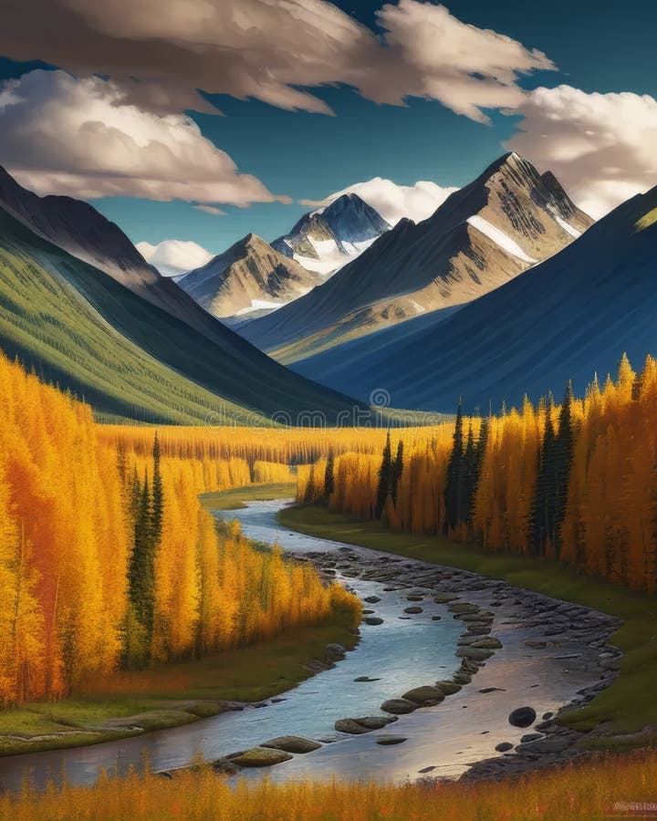 Alaska Wilderness Landscape Stock Illustration - Illustration of people ...