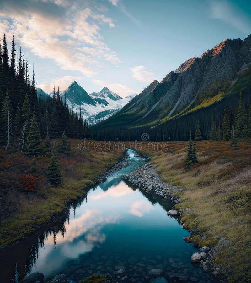 Alaska Wilderness Landscape Stock Illustration - Illustration of winter ...