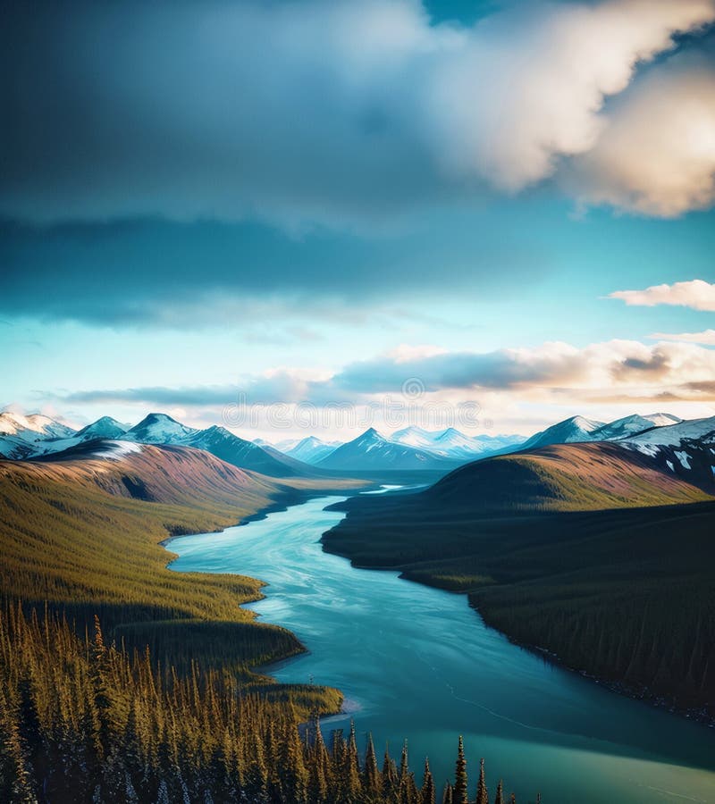 Alaska Wilderness Landscape Stock Illustration - Illustration of ...