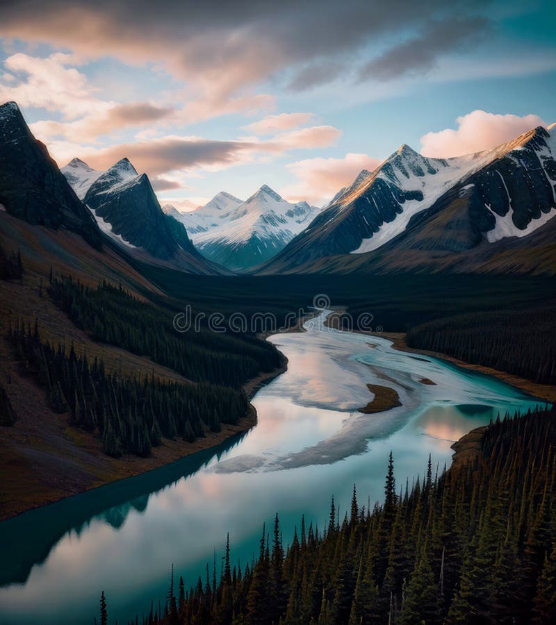 Alaska Wilderness Landscape Stock Illustration - Illustration of river ...