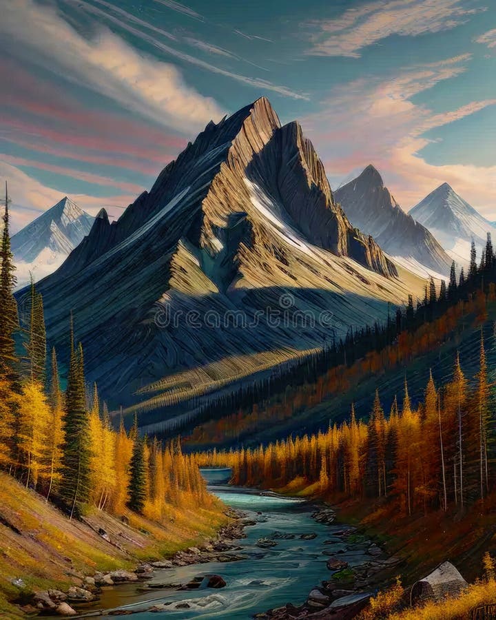 Alaska Wilderness Landscape Stock Illustration - Illustration of fall, river: 316459462