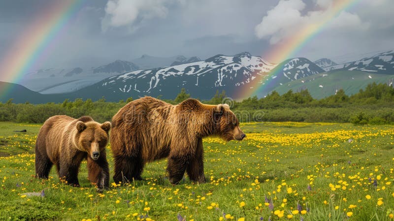 Alaskan Brown Bears in Rural Landscape Stock Illustration ...