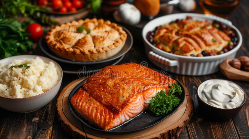 Alaskan Dinner Table with a Variety of Traditional Dishes Stock Image ...