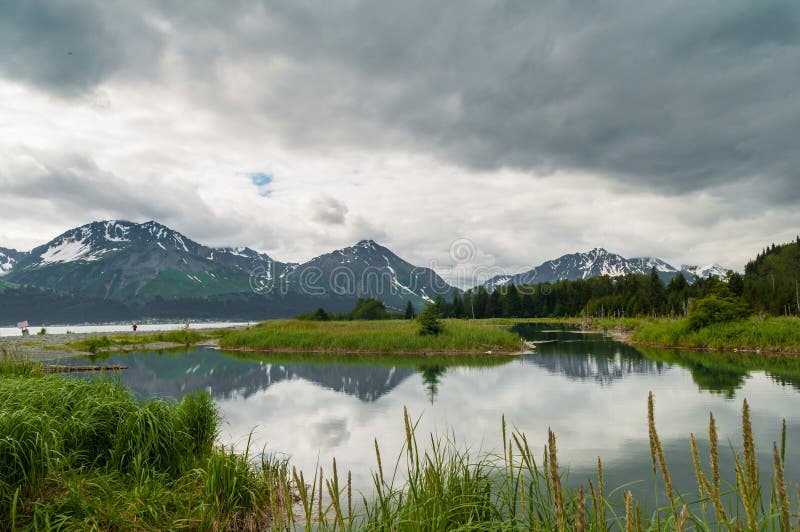 Alaskan pond stock image. Image of panoramic, mountains - 32851445