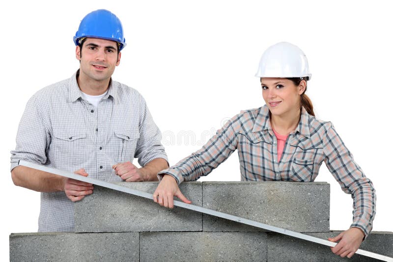 Albañiles foto de archivo. Imagen de hembra, barra, estructura - 35386722