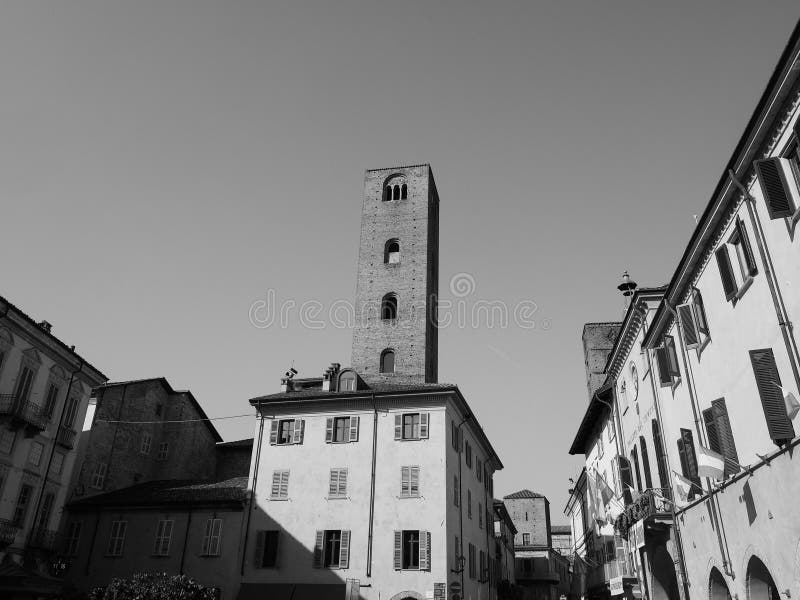 Piazza Risorgimento Square in Alba in Black and White Stock Photo ...