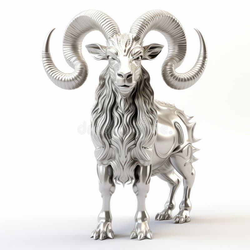 Detailed 3d Silver Goat Art with Strong Facial Expression Stock ...