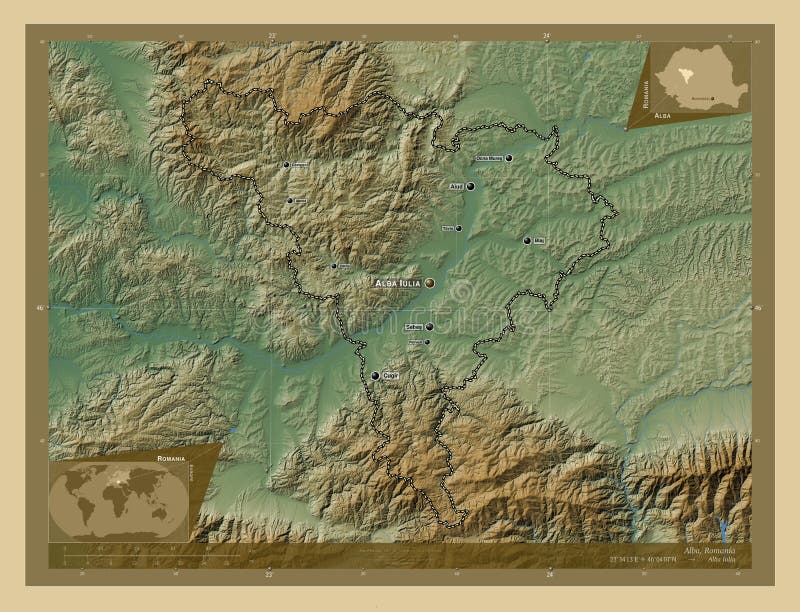 Alba, Romania. Physical. Labelled Points of Cities Stock Illustration ...