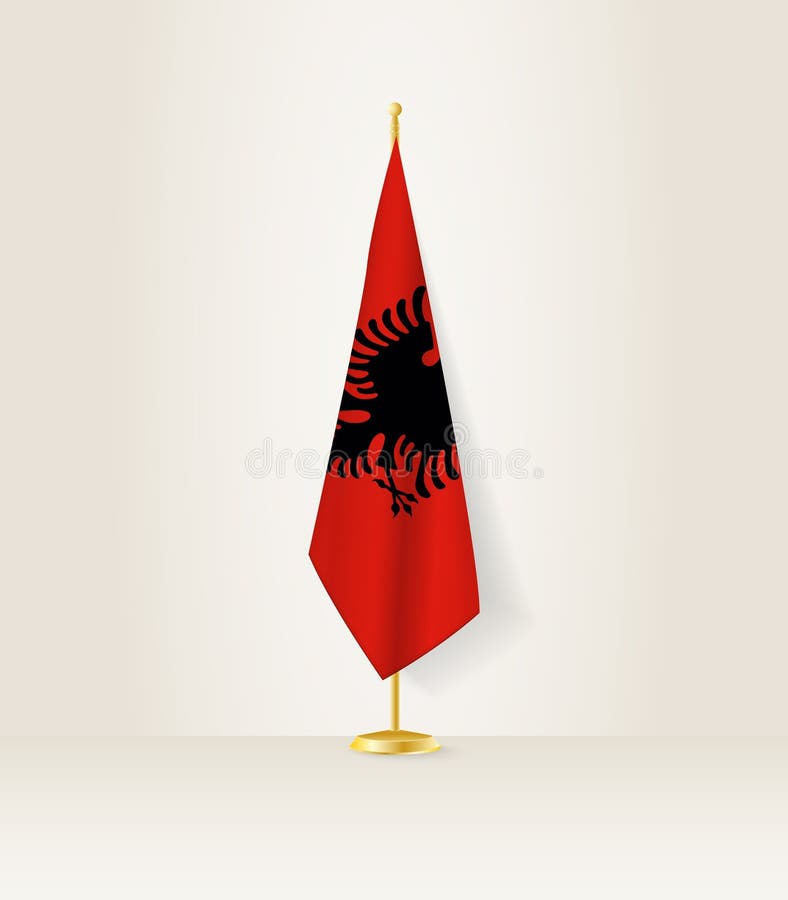 Albania Flag on a Flag Stand Stock Vector - Illustration of stand ...