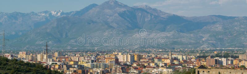 Albanian City Shkoder Cityscape with Mountain Background Stock Photo ...