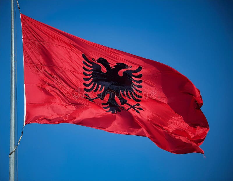 Albanian Flag, with Its Black Double-headed Eagle on Red, Waving ...