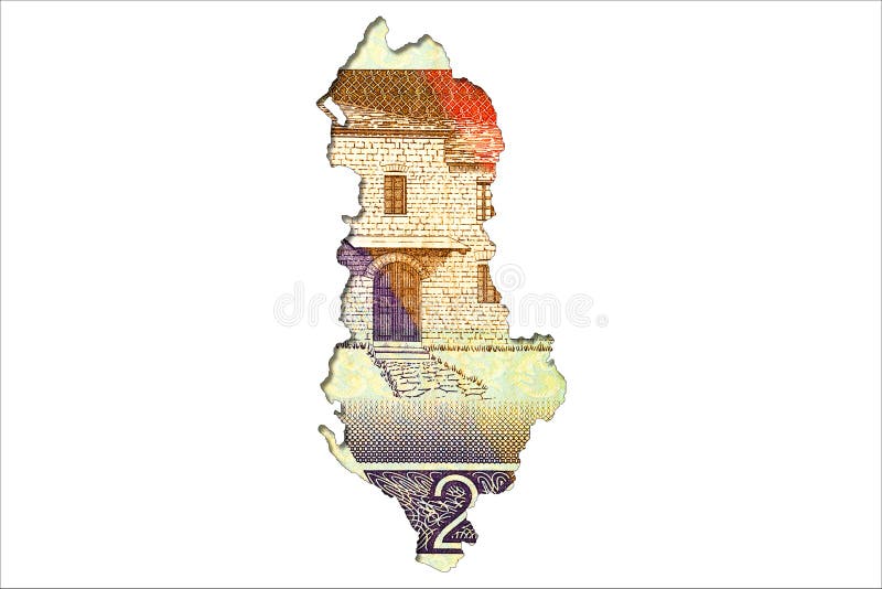 200 Albanian Lek Bank Note Obverse in Shape of Albania Stock Photo ...