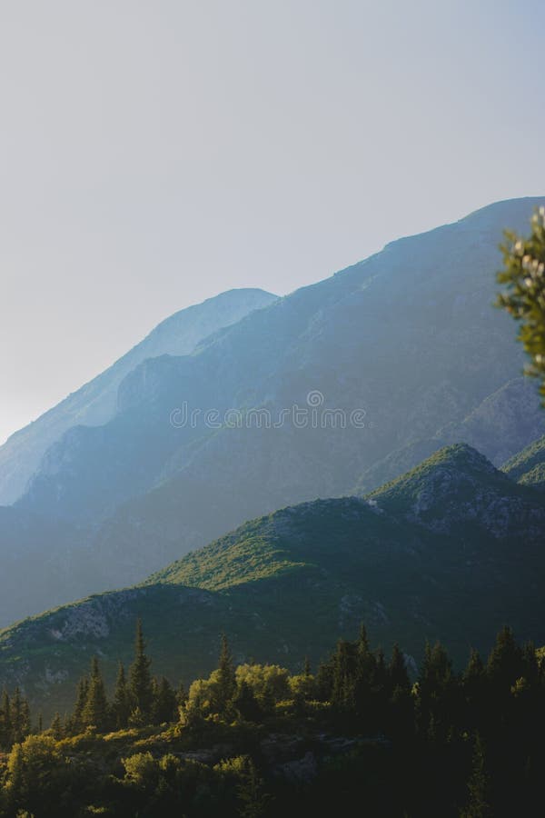 Albanian Mountains with Trees in the Sunset Stock Image - Image of ...