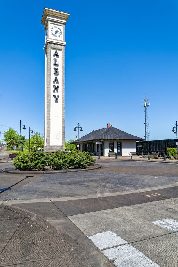 Albany, Oregon, USA - May 13, 2023: the Clock Tower Outside the Amtrak ...