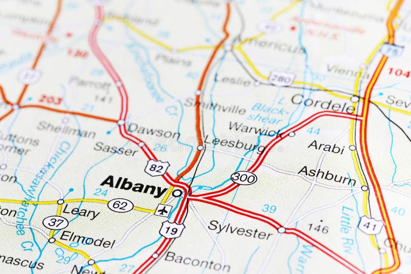 Albany Road Map Area. Closeup Macro View Stock Photo - Image of line ...