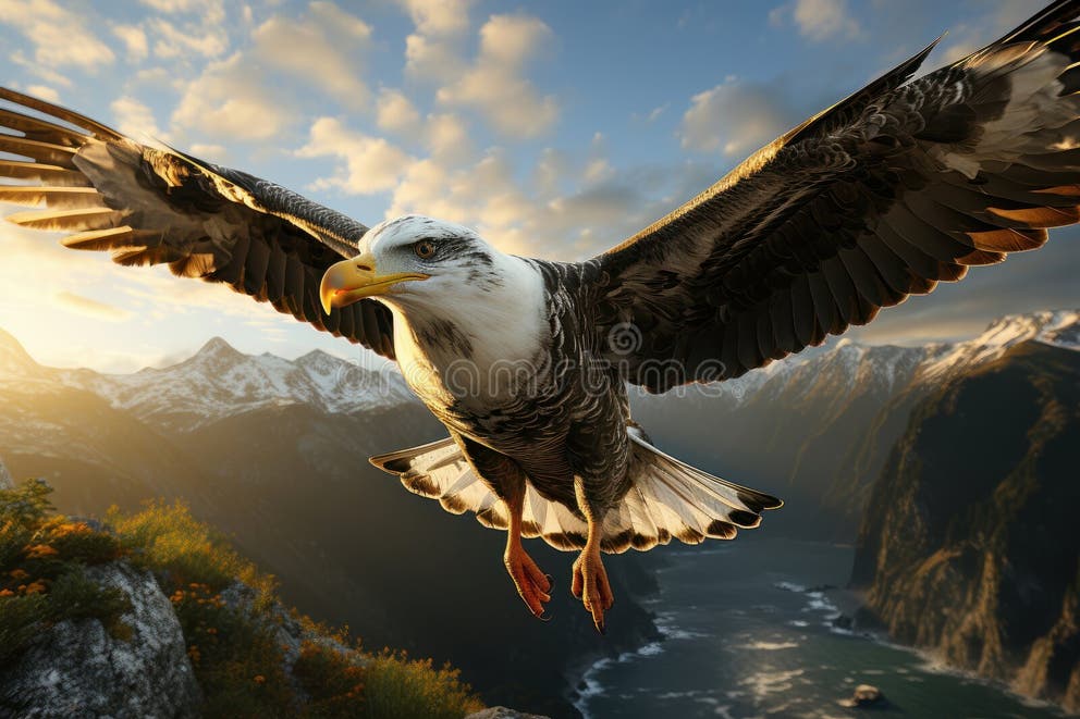 Albatross Flying Over the Ocean Cliffs. Stock Illustration ...