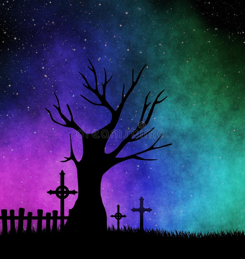 Albero alla notte stellata illustrazione di stock. Illustrazione di ...