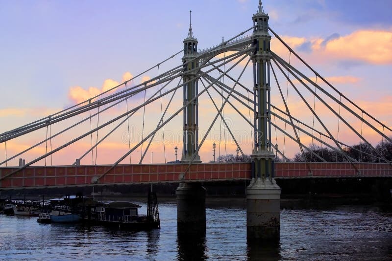 Albert Bridge, Thames, London England UK at Night Stock Photo - Image ...