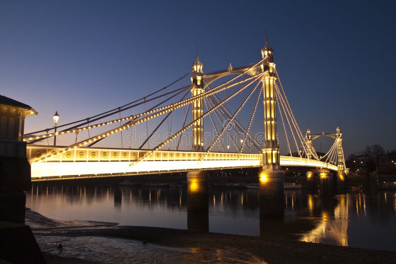 Albert Bridge, Chelsea, London at Night Stock Image - Image of ...