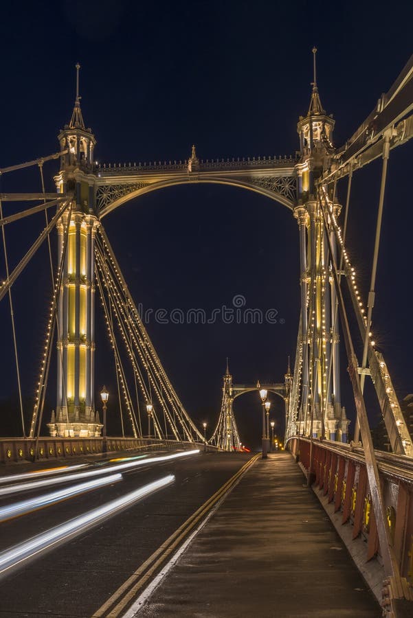 Albert bridge at night stock image. Image of brightly - 68964125