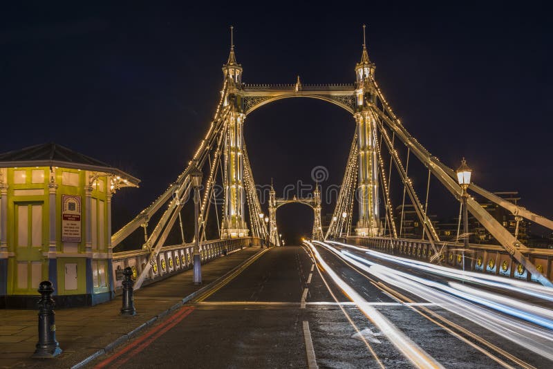 Albert bridge at night stock image. Image of brightly - 68964125