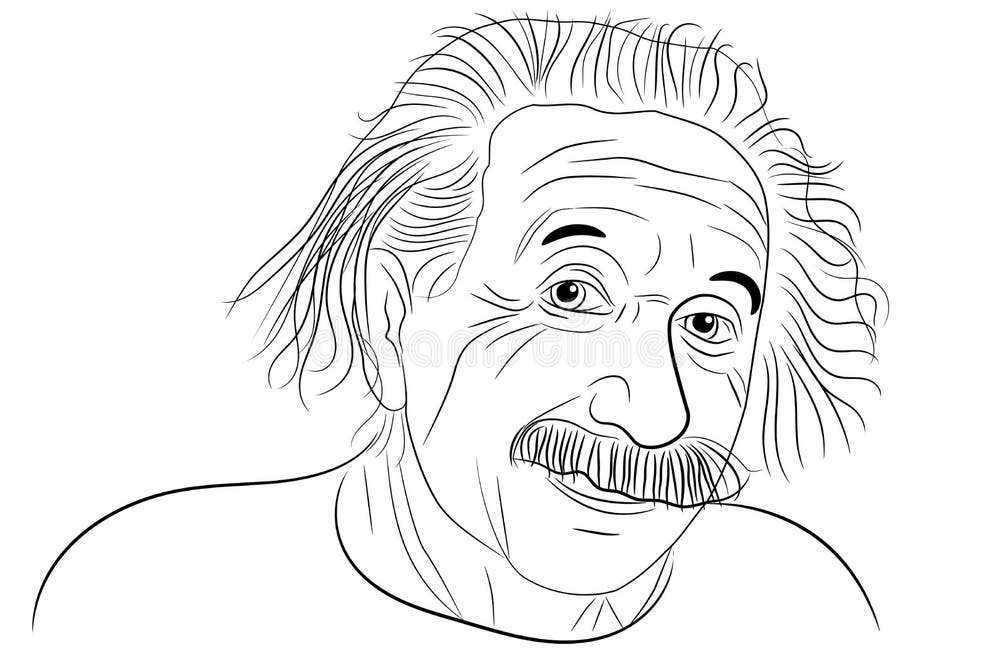 Albert Einstein Hand Drawing Outline Portrait Vector Illustration ...